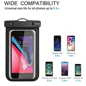 Cloudio Universal Waterproof Case, IPX8 Cell Phone Dry Bag Pouch up to 6.2" for iPhone X/8/8+/7/7+/6/6s/6s Plus, Samsung Galaxy S9/S9+/S8/S8+/ Note 8, LG Moto ZTE HTC Alcatel Google Sony BLU - Black