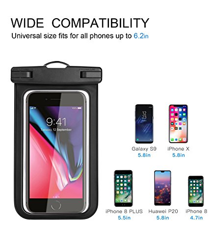 Cloudio Universal Waterproof Case, IPX8 Cell Phone Dry Bag Pouch up to 6.2" for iPhone X/8/8+/7/7+/6/6s/6s Plus, Samsung Galaxy S9/S9+/S8/S8+/ Note 8, LG Moto ZTE HTC Alcatel Google Sony BLU - Black