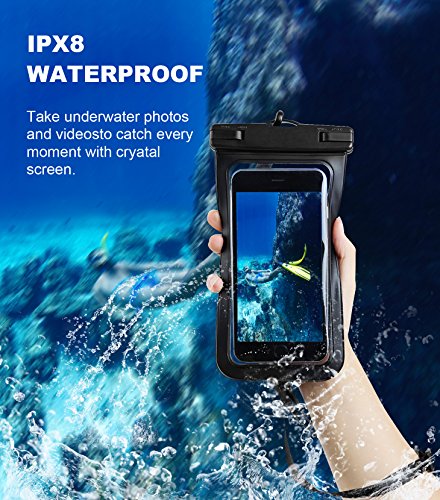 Cloudio Universal Waterproof Case, IPX8 Cell Phone Dry Bag Pouch up to 6.2" for iPhone X/8/8+/7/7+/6/6s/6s Plus, Samsung Galaxy S9/S9+/S8/S8+/ Note 8, LG Moto ZTE HTC Alcatel Google Sony BLU - Black