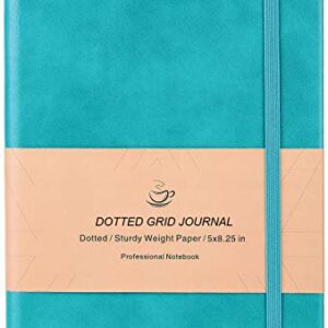 Dotted Grid Notebook/Journal - Dot Grid Hard Cover Notebook, Premium Thick Paper with Fine Inner Pocket, Mint Smooth Faux Leather, 5''×8.25''