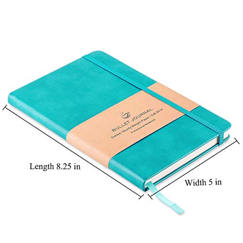 Dotted Grid Notebook/Journal - Dot Grid Hard Cover Notebook, Premium Thick Paper with Fine Inner Pocket, Mint Smooth Faux Leather, 5''×8.25''