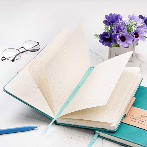 Dotted Grid Notebook/Journal - Dot Grid Hard Cover Notebook, Premium Thick Paper with Fine Inner Pocket, Mint Smooth Faux Leather, 5''×8.25''