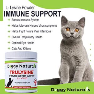 Trulysine L-Lysine for Cats Immune Support Oral Powder 4oz/100g - Cats & Kittens of All Age, Sneezing, Runny Nose Squinting, Watery Eyes - Fish & Poultry Flavor (U.S.A)(100 Grams ( 500mg / Scoop))