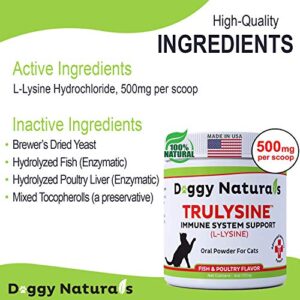 Trulysine L-Lysine for Cats Immune Support Oral Powder 4oz/100g - Cats & Kittens of All Age, Sneezing, Runny Nose Squinting, Watery Eyes - Fish & Poultry Flavor (U.S.A)(100 Grams ( 500mg / Scoop))