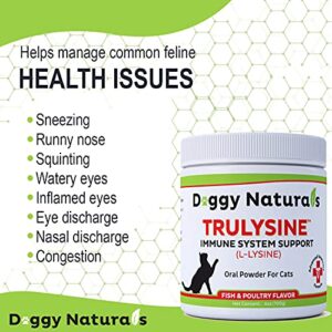 Trulysine L-Lysine for Cats Immune Support Oral Powder 4oz/100g - Cats & Kittens of All Age, Sneezing, Runny Nose Squinting, Watery Eyes - Fish & Poultry Flavor (U.S.A)(100 Grams ( 500mg / Scoop))