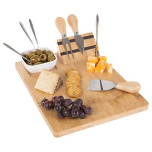 Classic Cuisine 9 Piece Cheese Serving Tray Set with Stainless Steel Cutlery and Dip Dish-Durable and Eco-Friendly Charcuterie Board, Wood