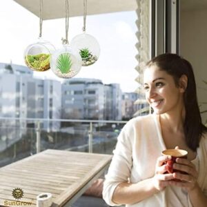 SunGrow 3 Hanging Glass Terrariums by Spherical Air Plant Orb, Handmade, Heat-Resistant Glass, Create Refreshing Atmosphere in Terrace Garden