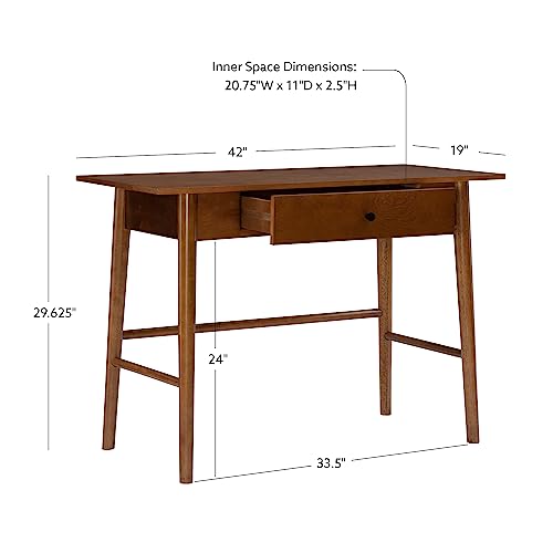 Linon Melissa Mid-Century Walnut Desk, 42" W x 19" D x 30" H