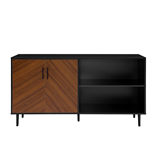 Walker Edison Fehr Modern 2 Door Bookmatch Asymmetrical Console for TVs up to 65 Inches, 58 Inch, Black