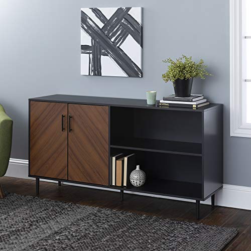 Walker Edison Fehr Modern 2 Door Bookmatch Asymmetrical Console for TVs up to 65 Inches, 58 Inch, Black