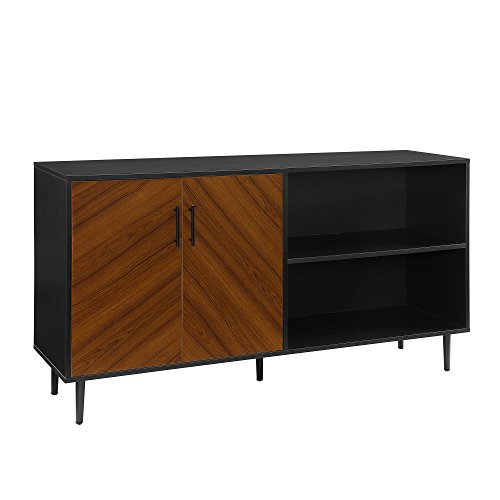 Walker Edison Fehr Modern 2 Door Bookmatch Asymmetrical Console for TVs up to 65 Inches, 58 Inch, Black