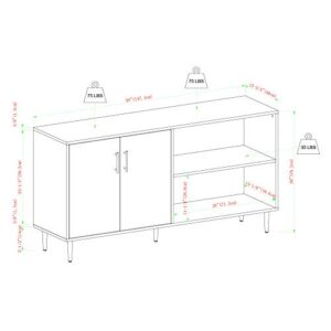 Walker Edison Fehr Modern 2 Door Bookmatch Asymmetrical Console for TVs up to 65 Inches, 58 Inch, Black