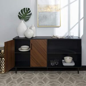 Walker Edison Fehr Modern 2 Door Bookmatch Asymmetrical Console for TVs up to 65 Inches, 58 Inch, Black