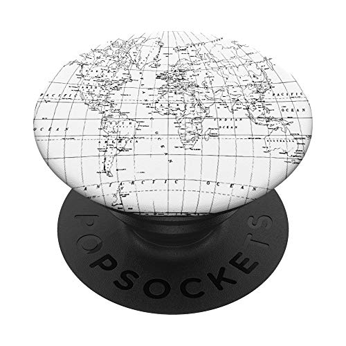 World Map PopSockets Grip Black and White PopSockets PopGrip: Swappable Grip for Phones & Tablets