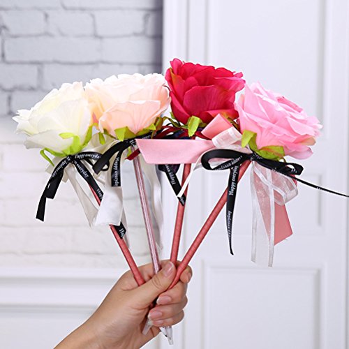 TOYMYTOY Handmade Rose Flower Ballpoint Pens for Girls Gift Ball Pen Office School Stationery,4 Pcs