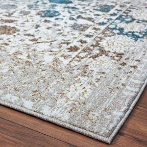 Persian-Rugs Luxe Weavers Rug 6495 – Distressed Floral Area Rug, Cream 2x3