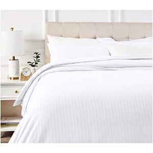 amazon basics striped microfiber duvet cover set - 3 pieces, king, bright white