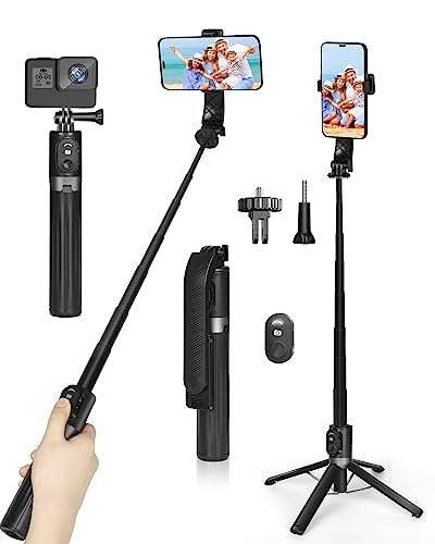 Eocean Selfie Stick Tripod Quadripod with Remote, 54" Aluminum Alloy Extendable Cell Phone Tripod Stand Compatible with iPhone/Android Phone/GoPro, Lightweight Portable Pocket Travel Tripod