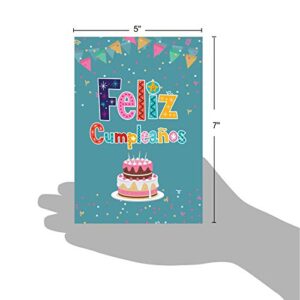 NobleWorks - 1 Spanish Birthday Card with Envelope - Hispanic Latino Celebration Card for Birthdays - Feliz Cumpleanos C6587BDG-SL