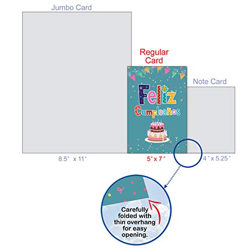 NobleWorks - 1 Spanish Birthday Card with Envelope - Hispanic Latino Celebration Card for Birthdays - Feliz Cumpleanos C6587BDG-SL