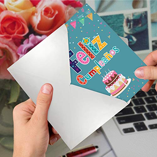 NobleWorks - 1 Spanish Birthday Card with Envelope - Hispanic Latino Celebration Card for Birthdays - Feliz Cumpleanos C6587BDG-SL