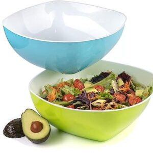 Maxi Nature Salad Bowl Set of 2 - Microwave, Dishwasher & Freezer Safe - Unbreakable & Lightweight Plastic Serving Bowls - Use for Ramen, Noodles, Soup, Pasta & More - Large Size