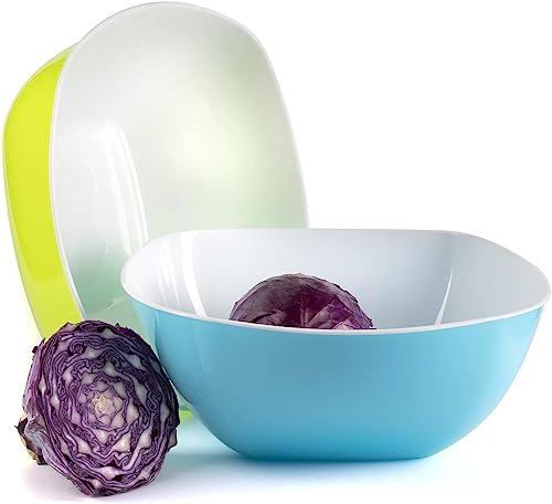 Maxi Nature Salad Bowl Set of 2 - Microwave, Dishwasher & Freezer Safe - Unbreakable & Lightweight Plastic Serving Bowls - Use for Ramen, Noodles, Soup, Pasta & More - Large Size