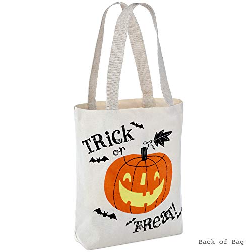 Hallmark 13" Large Halloween Tote Bag (Trick or Treat Pumpkin) Reusable Canvas Bag for Trick or Treating, Grocery Shopping and More