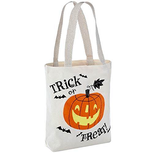 Hallmark 13" Large Halloween Tote Bag (Trick or Treat Pumpkin) Reusable Canvas Bag for Trick or Treating, Grocery Shopping and More