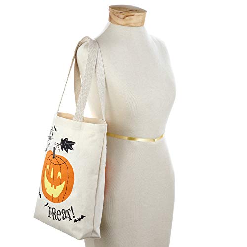 Hallmark 13" Large Halloween Tote Bag (Trick or Treat Pumpkin) Reusable Canvas Bag for Trick or Treating, Grocery Shopping and More