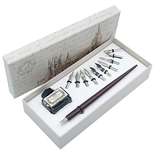 hhhouu Calligraphy Set for Beginners Quill Pen and Ink Set Fancy Pens with Black Ink and 11 Nibs for Lettering,Drawing, Journaling, Signing, Invitation HO-Q-301