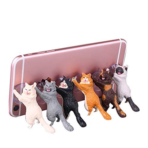 Amamcy Novelty 6Pcs Cute Cat Sucker Phone Holder Cellphone Sucker Cup Stand Cute Cat Phone Stand Holder for All Mobile Phones