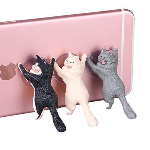 Amamcy Novelty 6Pcs Cute Cat Sucker Phone Holder Cellphone Sucker Cup Stand Cute Cat Phone Stand Holder for All Mobile Phones