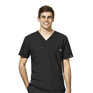 wonderwink w123 men’s v-neck scrub top — black, medium