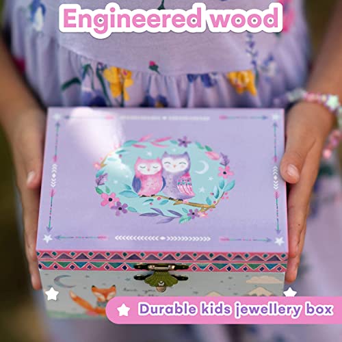 Jewelkeeper Girl's Musical Jewelry Storage Box with Spinning Owls, Woodland Design, Twinkle Twinkle Little Star Tune