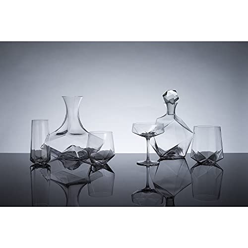 Viski Faceted Coupe Glasses set of 2, Champagn, Martini, Wine, Crystal Cocktail Glasses for Bar, Drinking Glass Set of 2, 7oz