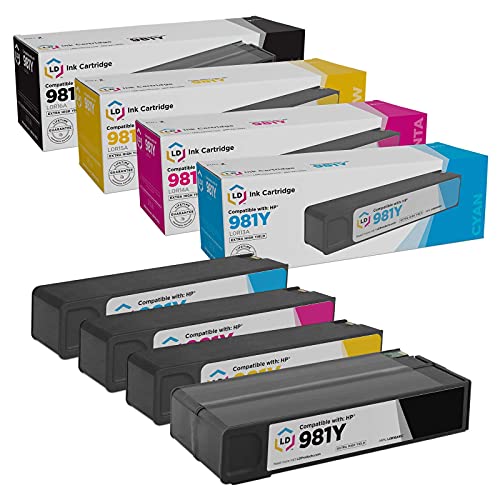 LD Products Remanufactured Ink Cartridge Replacement for HP 981Y Extra High Yield (1 Black, 1 Cyan, 1 Magenta, 1 Yellow, 4-Pack) compatible with PageWide Enterprise Color: 556dn, 556xh & Flow MFP 586z