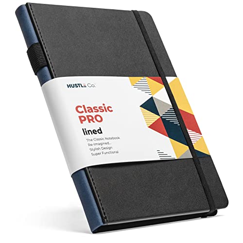 Thick Hardcover Journal Notebook - Ruled/Lined A5 (5x8 inch), Deluxe 120gsm Paper, Lays Flat for Writing, Professional Notebooks for Work, Business, Office, Executive - Men & Women - Black