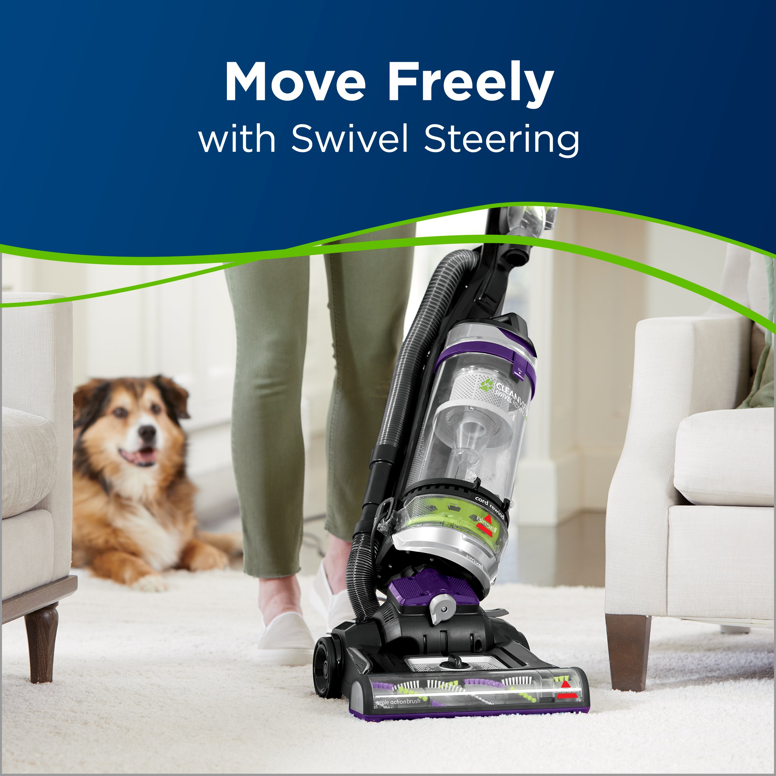 Bissell 22543 Clean view Swivel Rewind Pet Vacuum And Carpet Cleaner, Purple