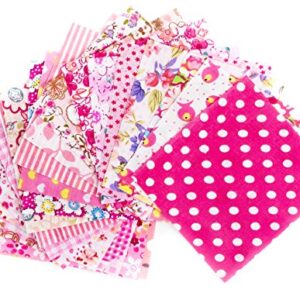 RayLineDo 50pcs 1010cm Different Pattern Patchwork Fabric Craft Printed Cotton Material Mixed Squares Bundle Quilting Scrapbooking Sewing Artcraft DIY Fabric Pink Series