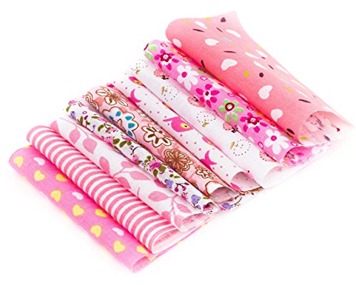 RayLineDo 50pcs 1010cm Different Pattern Patchwork Fabric Craft Printed Cotton Material Mixed Squares Bundle Quilting Scrapbooking Sewing Artcraft DIY Fabric Pink Series