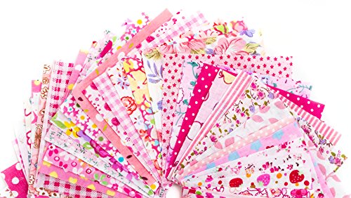 RayLineDo 50pcs 1010cm Different Pattern Patchwork Fabric Craft Printed Cotton Material Mixed Squares Bundle Quilting Scrapbooking Sewing Artcraft DIY Fabric Pink Series