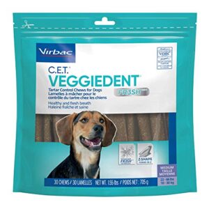 virbac cet veggiedent fr3sh tartar control chews for dogs, medium (pack of 30)beef,1.6 pounds