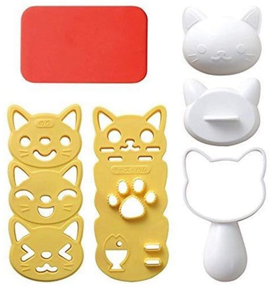 Fellibay Hofumix Bento Accessories Sushi Mold Rice Ball Mold Cartoon Cat Pattern Sushi Bento Nori Kitchen Rice Decor Kits Sandwich DIY Kitchen Tools for Baby Kids Meal