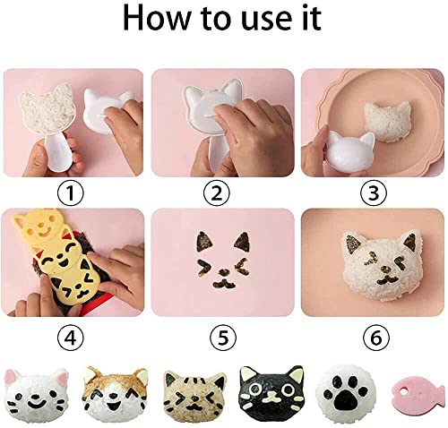 Fellibay Hofumix Bento Accessories Sushi Mold Rice Ball Mold Cartoon Cat Pattern Sushi Bento Nori Kitchen Rice Decor Kits Sandwich DIY Kitchen Tools for Baby Kids Meal