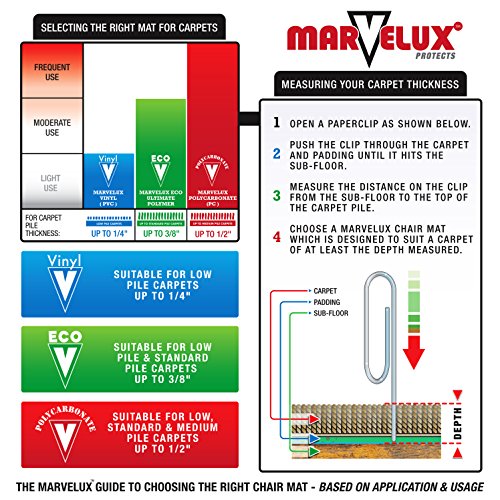 Marvelux Vinyl (PVC) Office Chair Mat for Very Low Pile Carpeted Floors 45" x 53" | Transparent Carpet Protector with Lip | Multiple Sizes