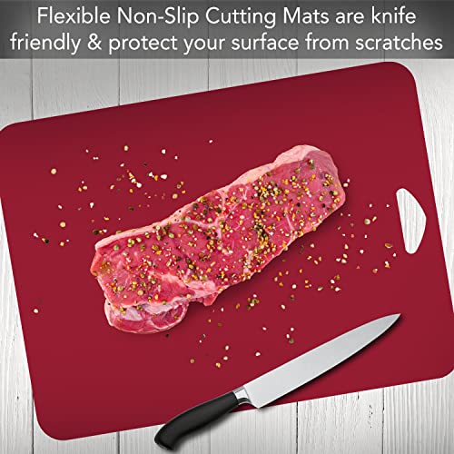 Cut N' Funnel Non-Slip Flexible Cutting Board Mats 3 Pack of Assorted Fashion Colors, Made in the USA of BPA Free Food Grade Plastic, 12” x 16”