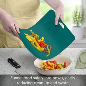 Cut N' Funnel Non-Slip Flexible Cutting Board Mats 3 Pack of Assorted Fashion Colors, Made in the USA of BPA Free Food Grade Plastic, 12” x 16”