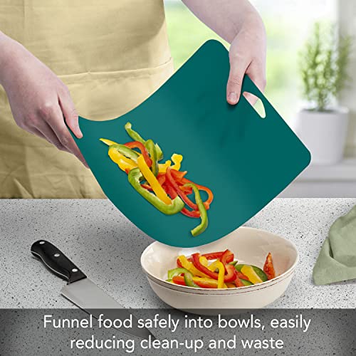 Cut N' Funnel Non-Slip Flexible Cutting Board Mats 3 Pack of Assorted Fashion Colors, Made in the USA of BPA Free Food Grade Plastic, 12” x 16”