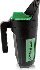 spot spreader hand spreader shaker for seed, salt, de-icer, ice melt, earth food and fertilizer - multiple opening sizes for any need - up to 80 oz - most efficient & sturdy product on the market